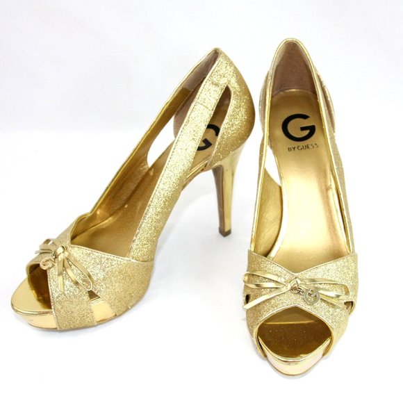 Guess | Shoes | G By Guess Gold Glitter Sparkle Open Toe Stiletto ...